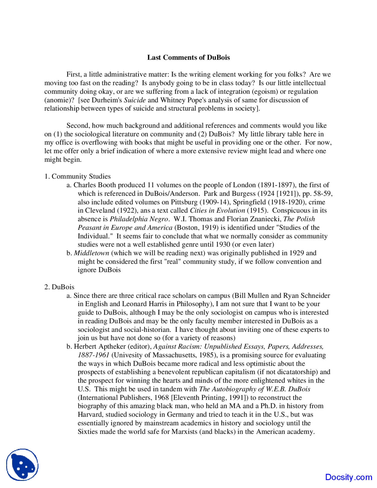Last Comments Community Organization Lecture Notes Docsity