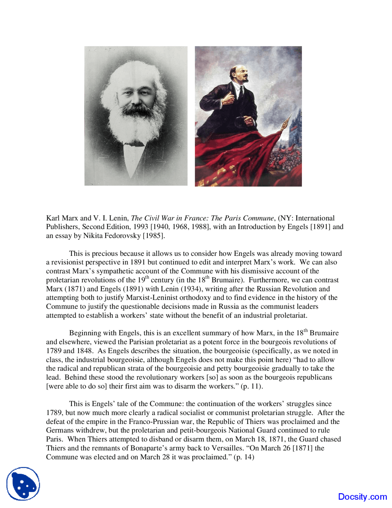 Paris Commune Classical Theory Lecture Notes Docsity
