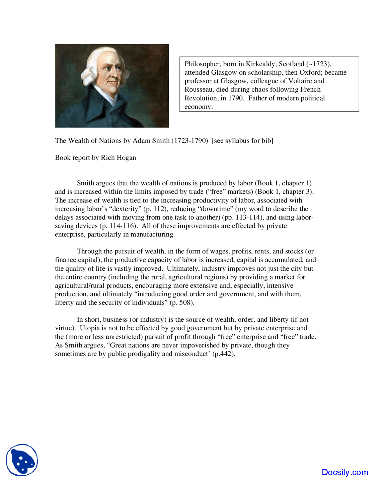 Adam Smith Classical Theory Lecture Notes Docsity