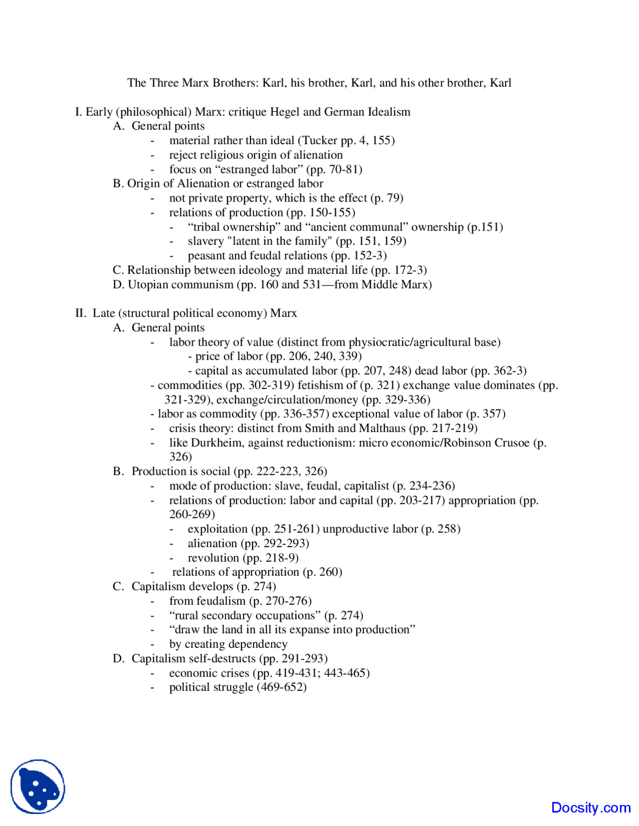 Three Marx Brothers Classical Theory Lecture Notes Docsity
