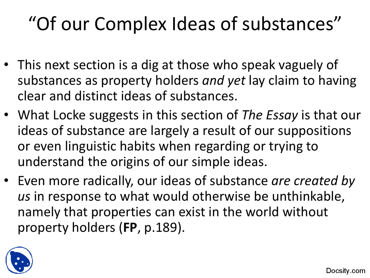 Complex Ideas Of Substances Introduction To Philosophy Lecture