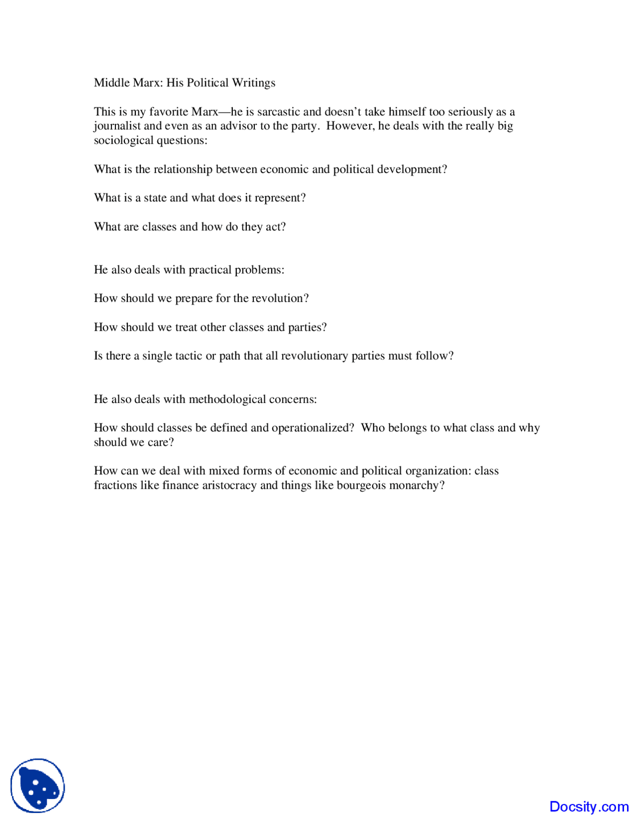 Political Writings Classical Theory Lecture Notes Docsity