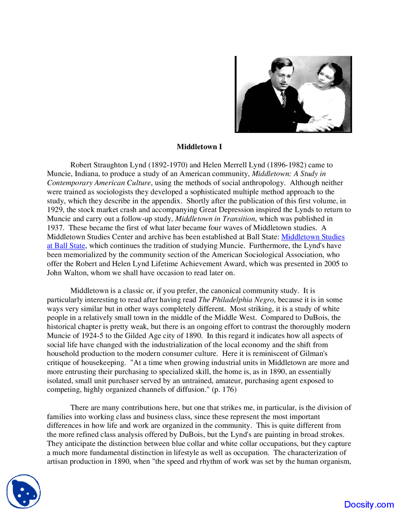 Middletown Community Organization Lecture Notes Docsity