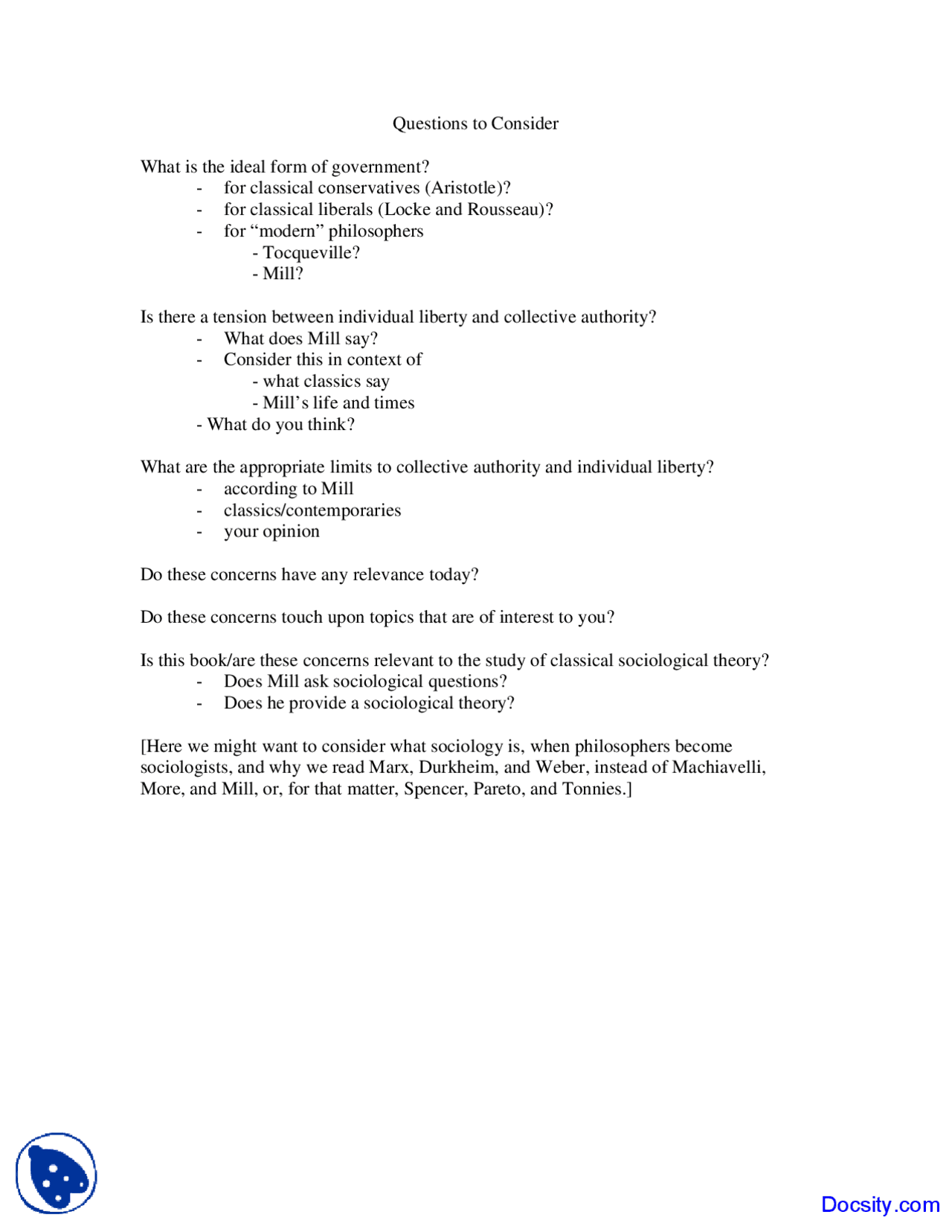 Government Classical Theory Assignment Docsity