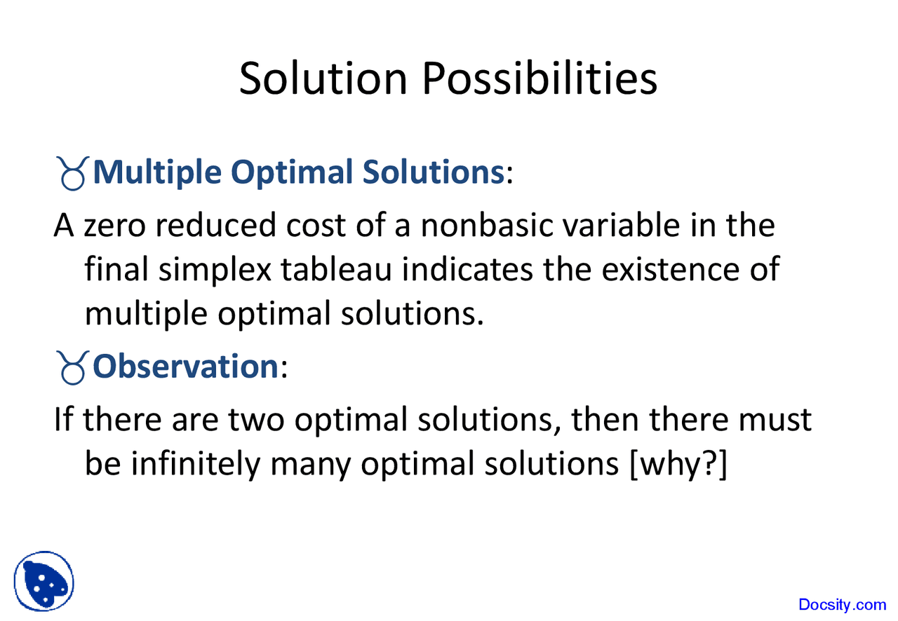 Solution Possibilities - Introduction to Operations Research - Lecture Slides - Docsity