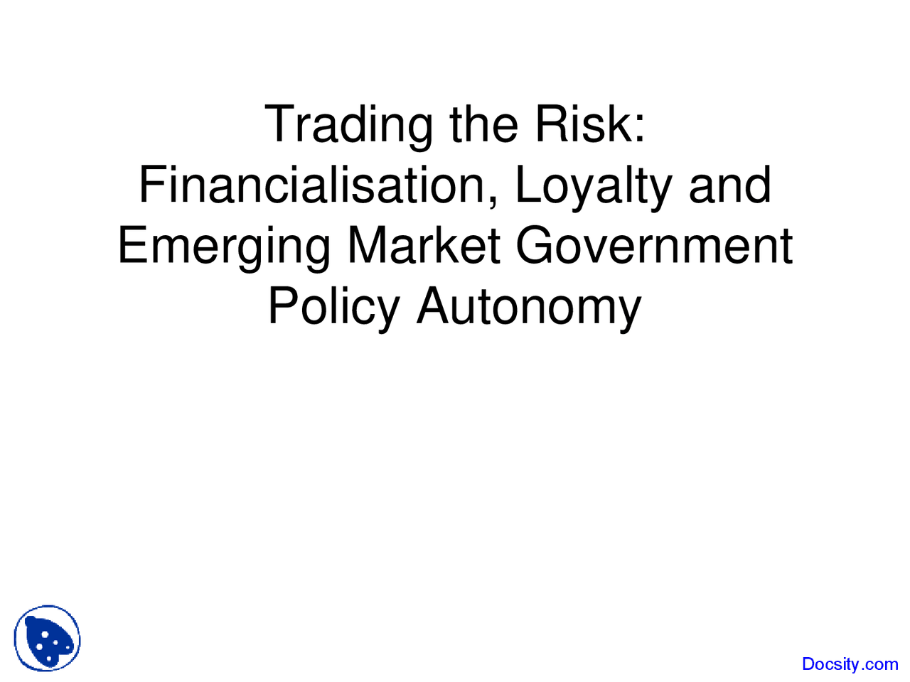 Trading The Risk Sociology Lecture Slides Docsity