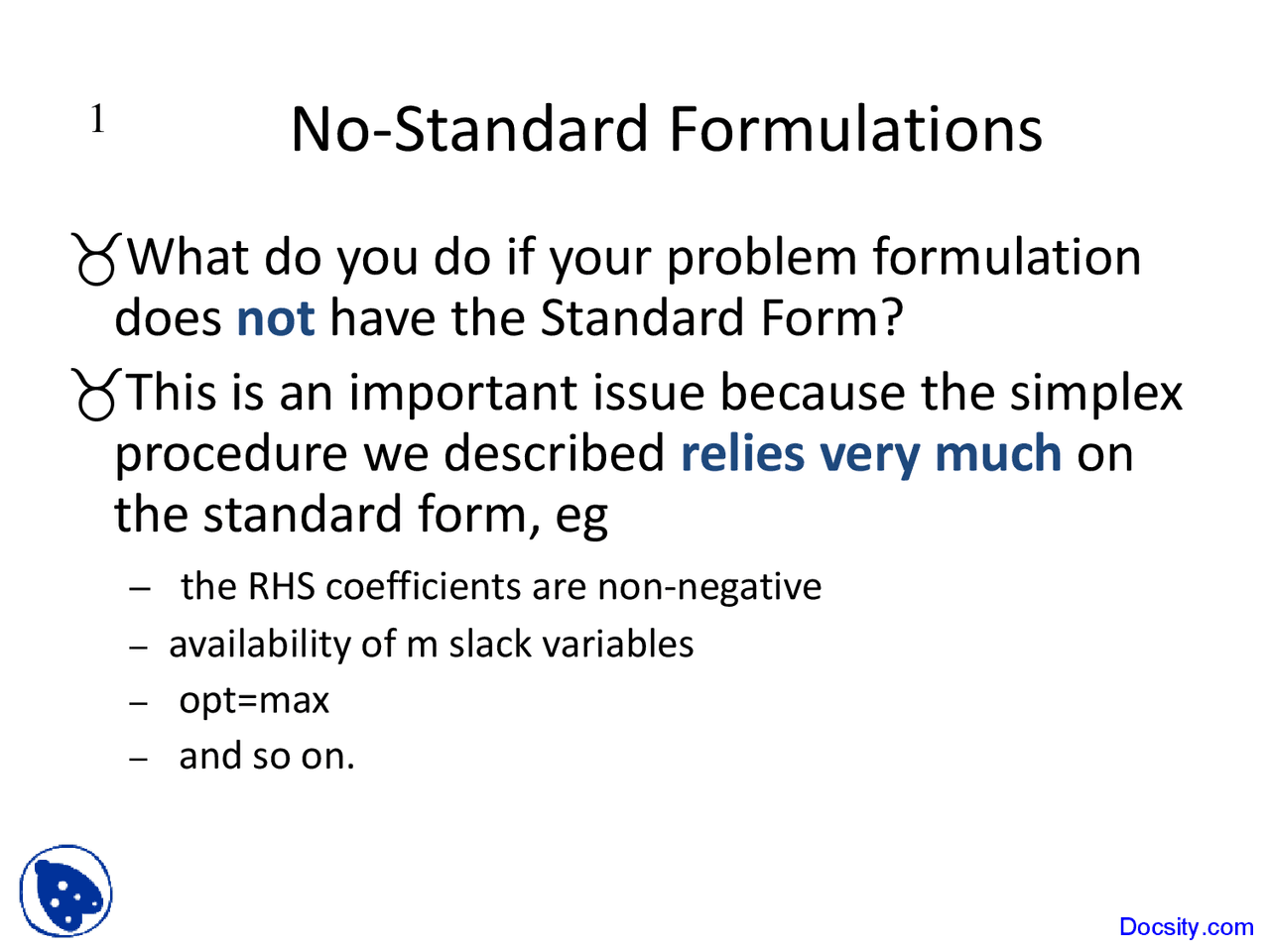 No-Standard Formulations - Introduction to Operations Research - Lecture Slides - Docsity
