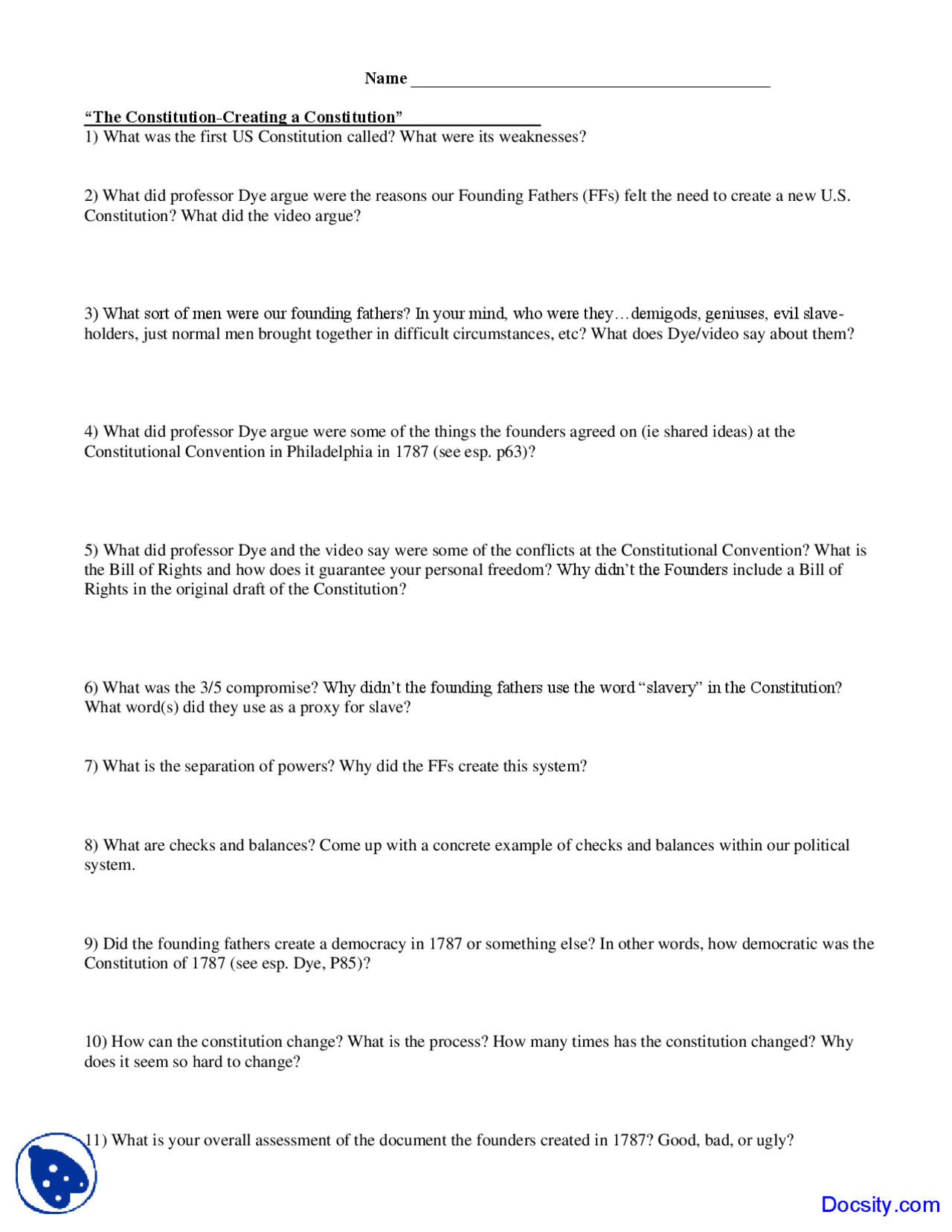 Creating a Constitution - Introduction to American Government - Quiz ...