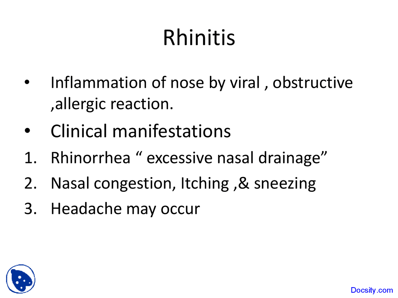 Rhinitis Pediatric Nursing Lecture Slides Docsity