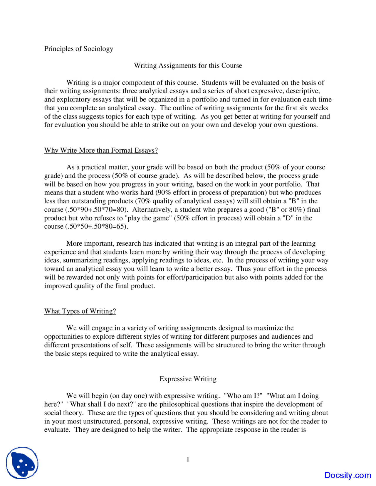 Writing Principles Of Sociology Assignment Docsity