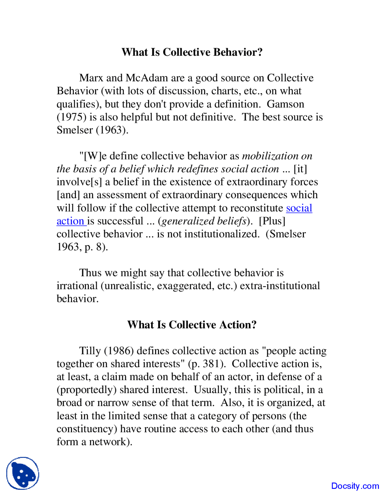 Collective Behavior Social Movements Lecture Notes Docsity
