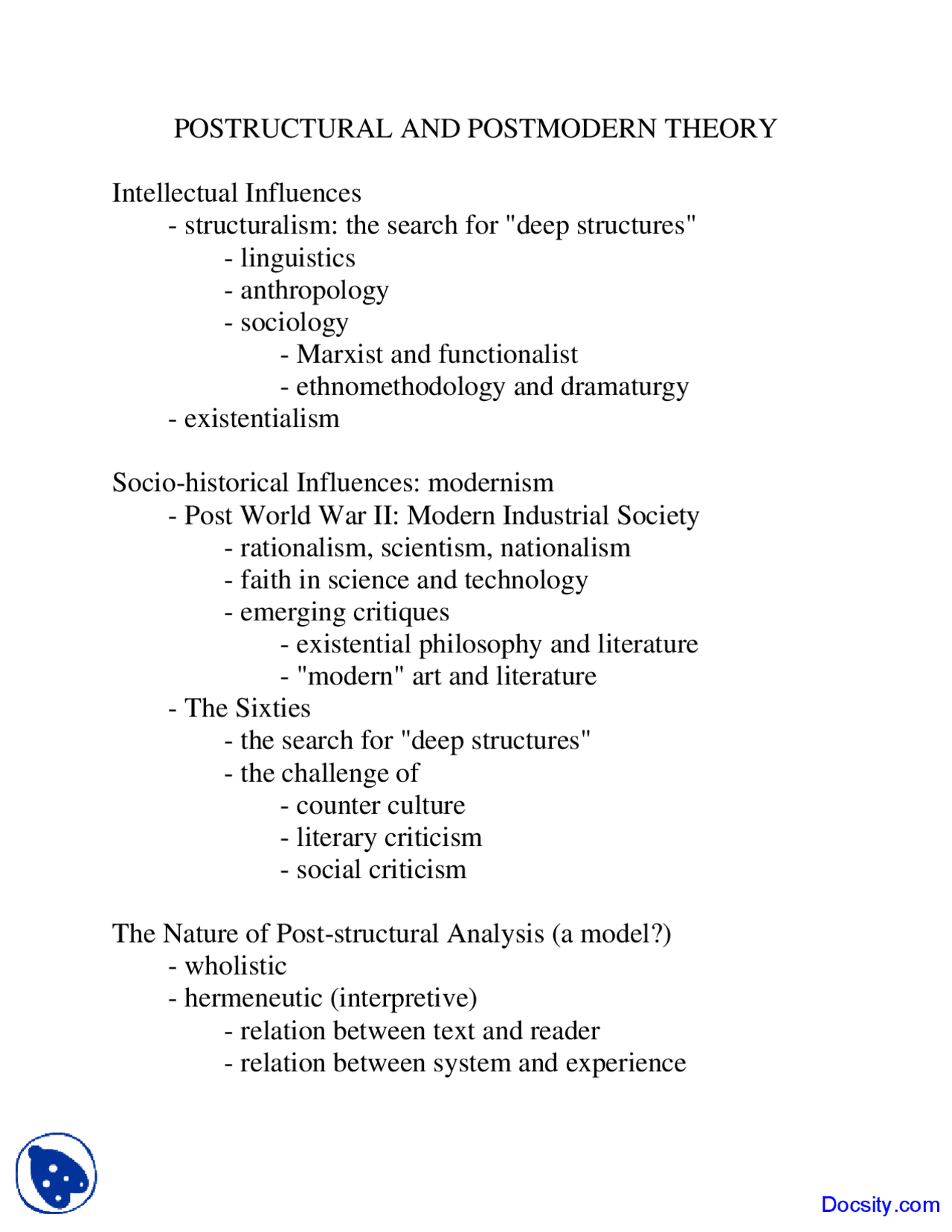 Postructuraland Postmodern Theory - Principles of Sociology - Lecture ...
