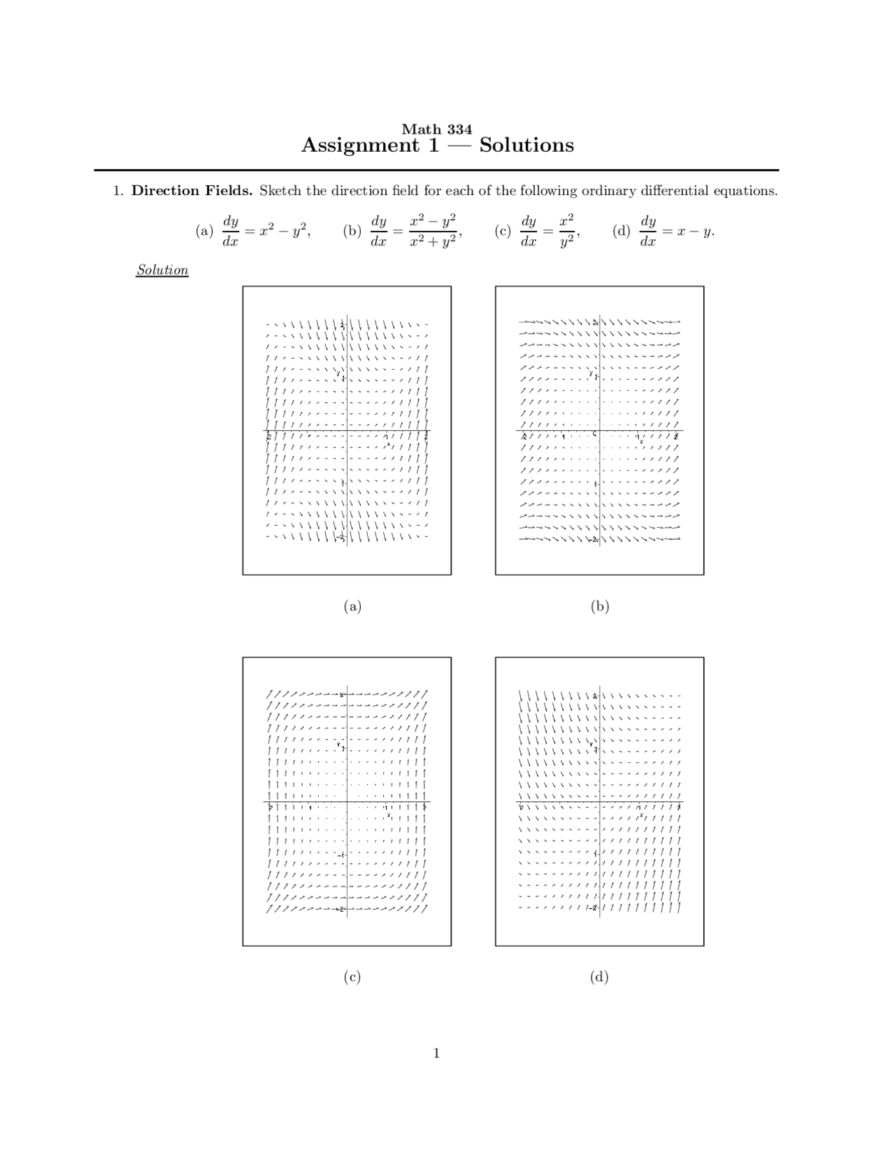 Direction Fields Math Assignment Solutions Docsity