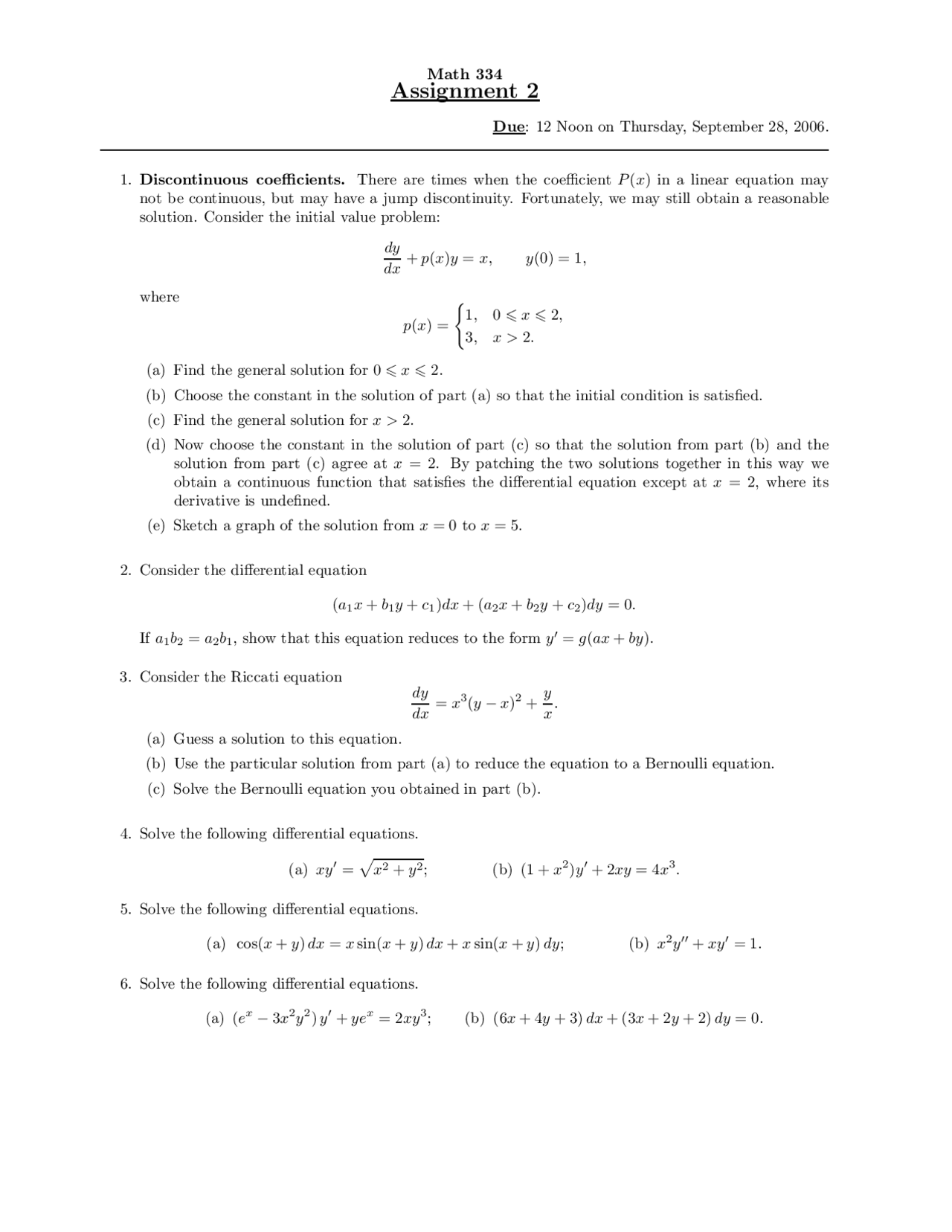 Discontinuous Coefficients Math Assignment Docsity
