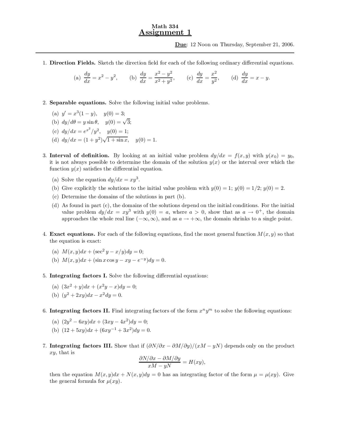 Direction Fields Math Assignment Docsity