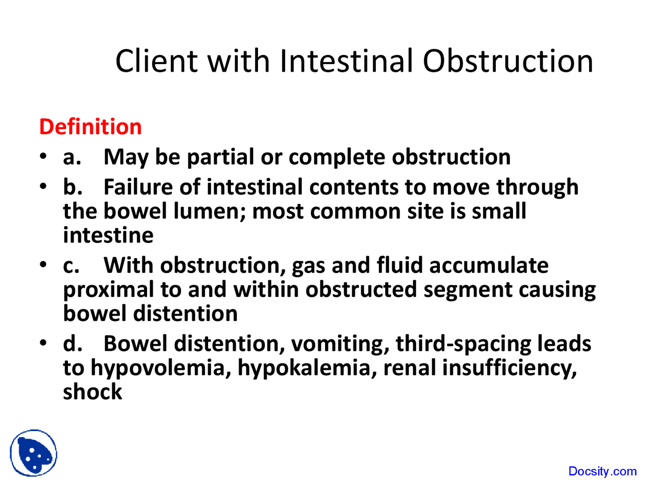Client With Intestinal Obstruction Pediatric Nursing Lecture Slides Docsity