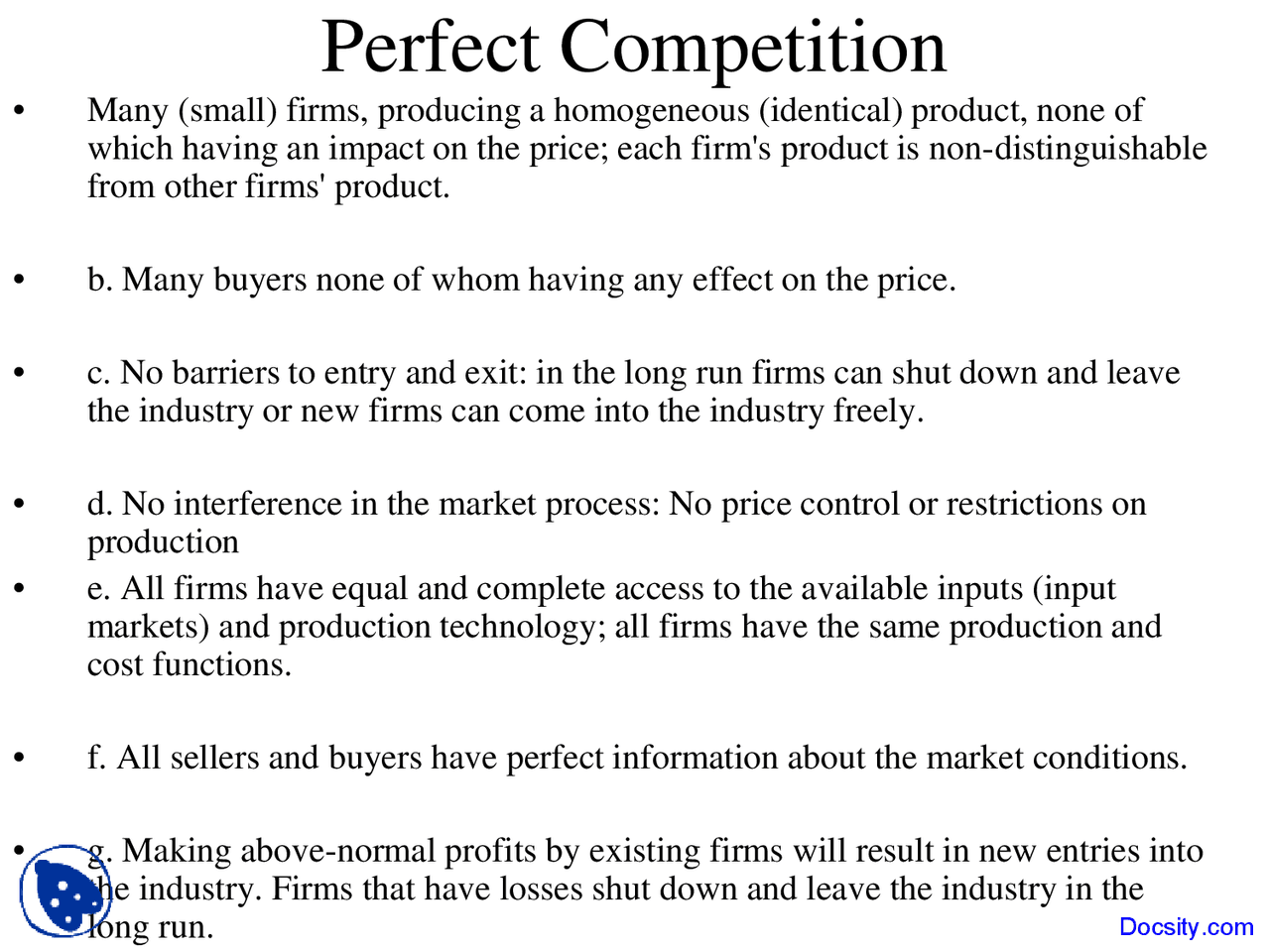 Perfect Competition - Managerial Economics - Lecture Slides - Docsity