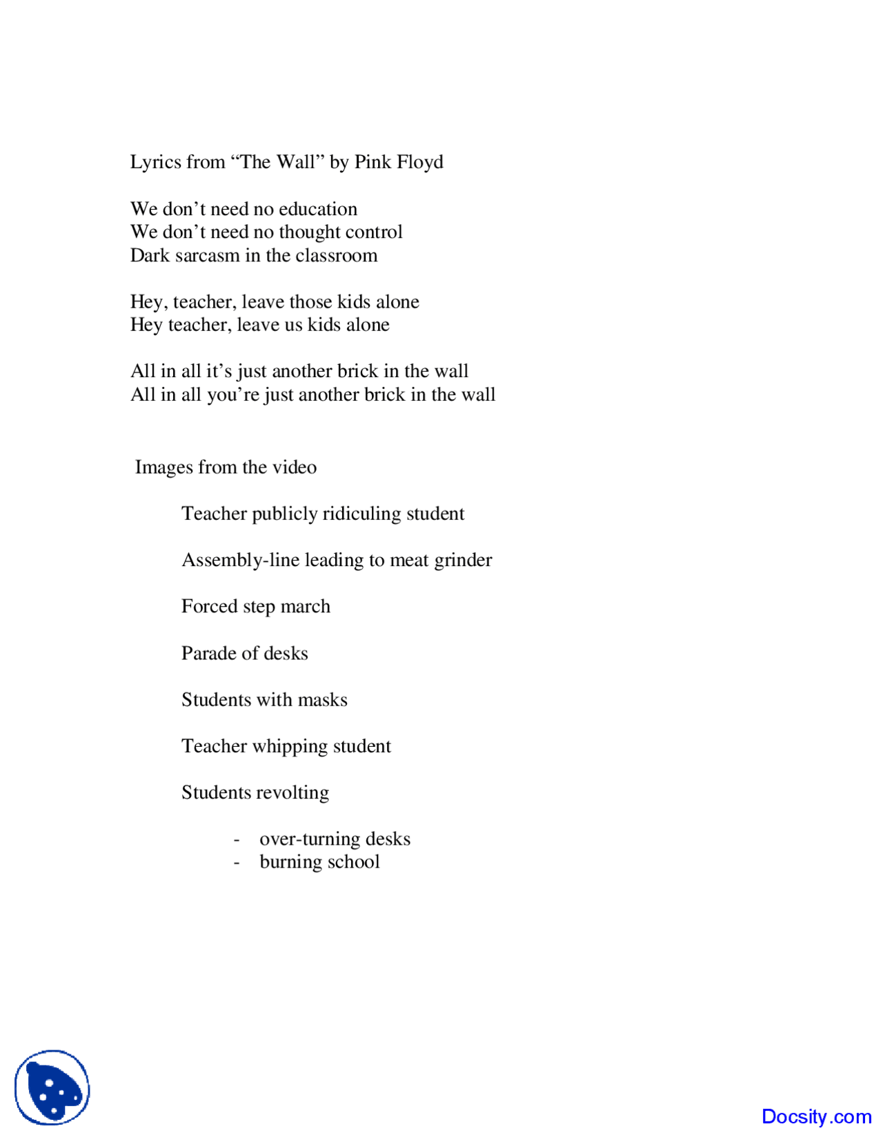 The Wall - Principles of Sociology - Lecture Notes - Docsity