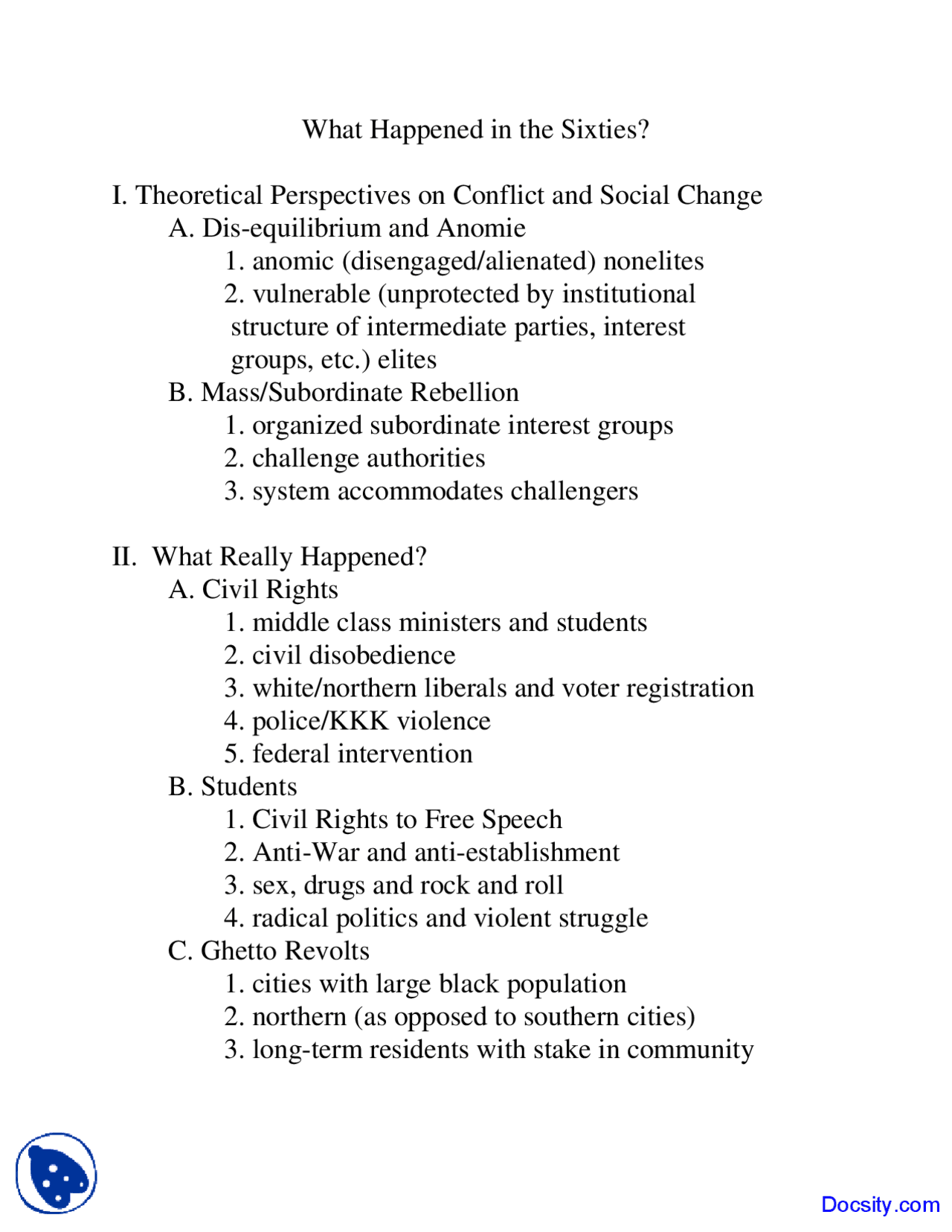 Sixties Principles Of Sociology Lecture Notes Docsity