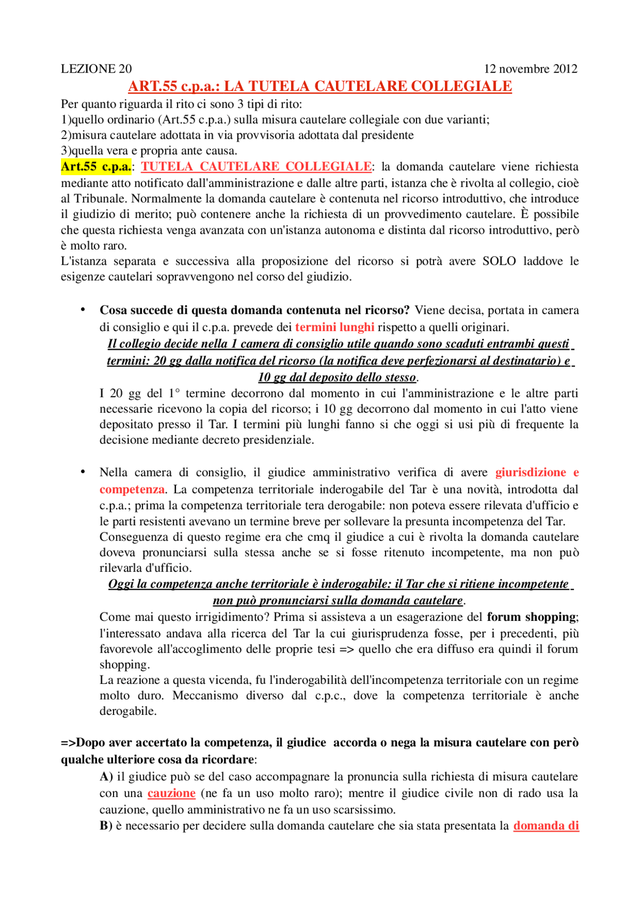 La Tutela Cautelare Lezione 20 Diritto Amministrativo I Docsity