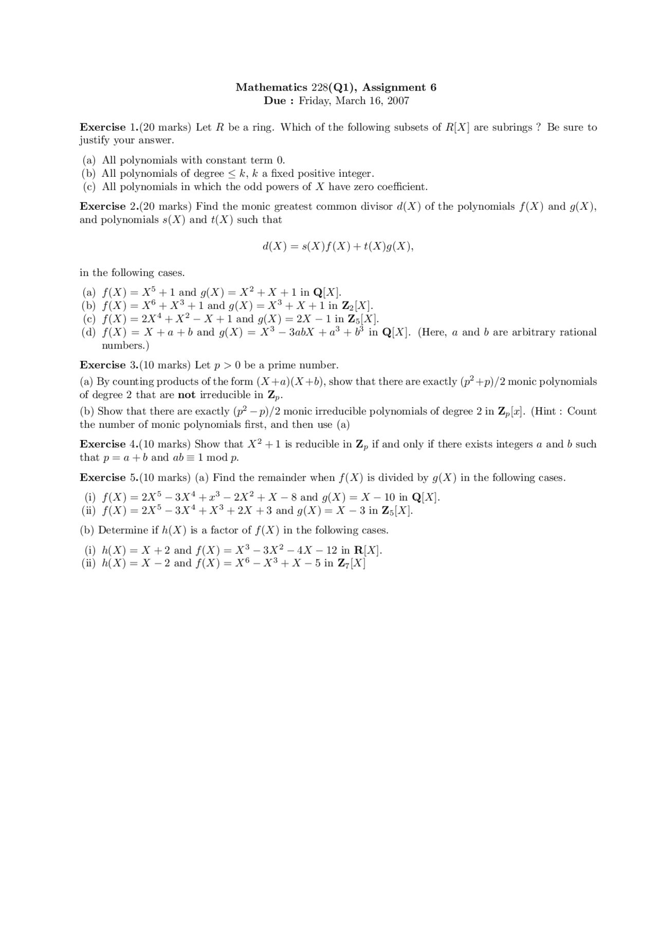 Polynomials Math Home Work Docsity