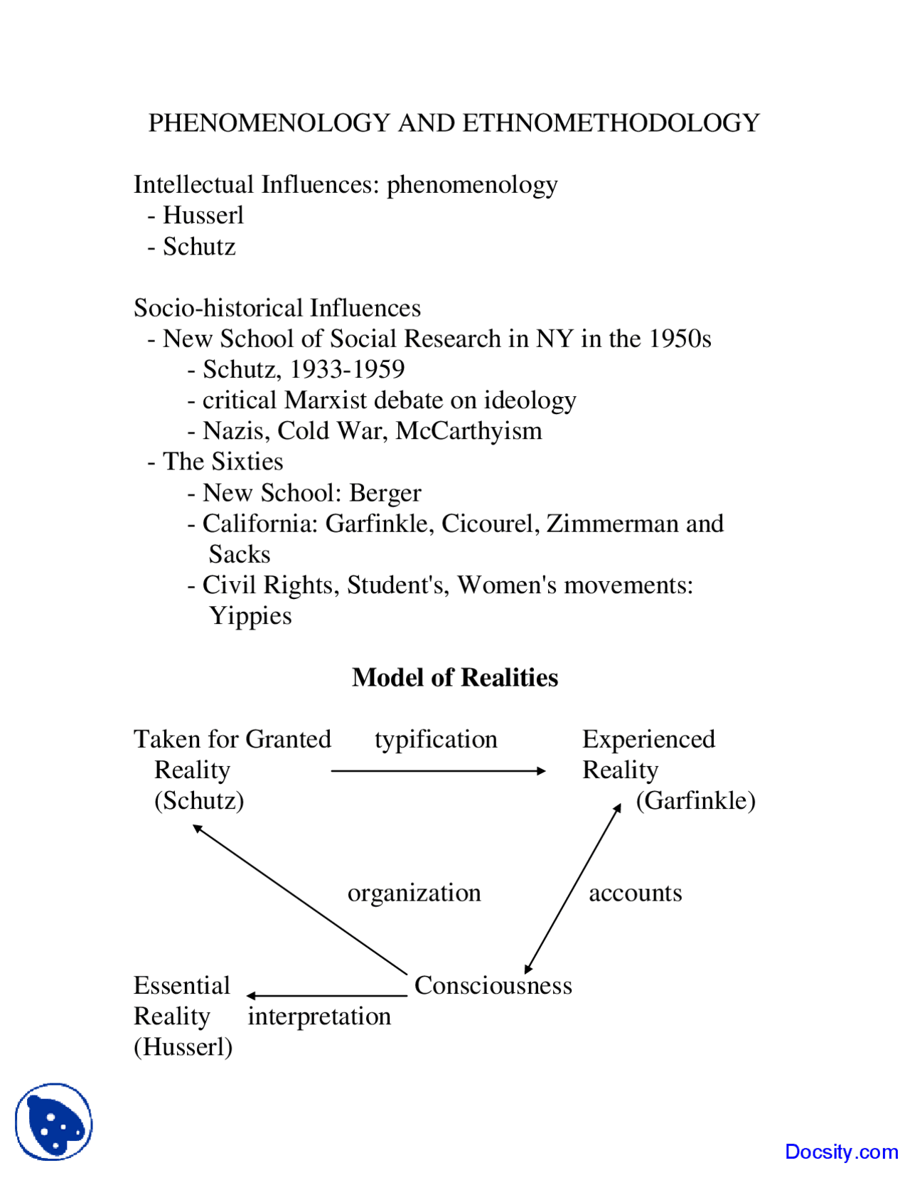 Phenomenology Principles Of Sociology Lecture Notes Docsity