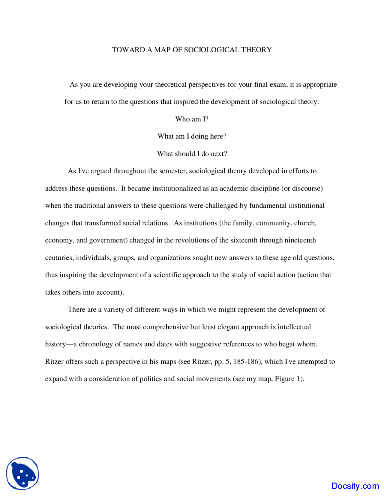 Map Of Sociological Theory Principles Of Sociology Lecture Notes