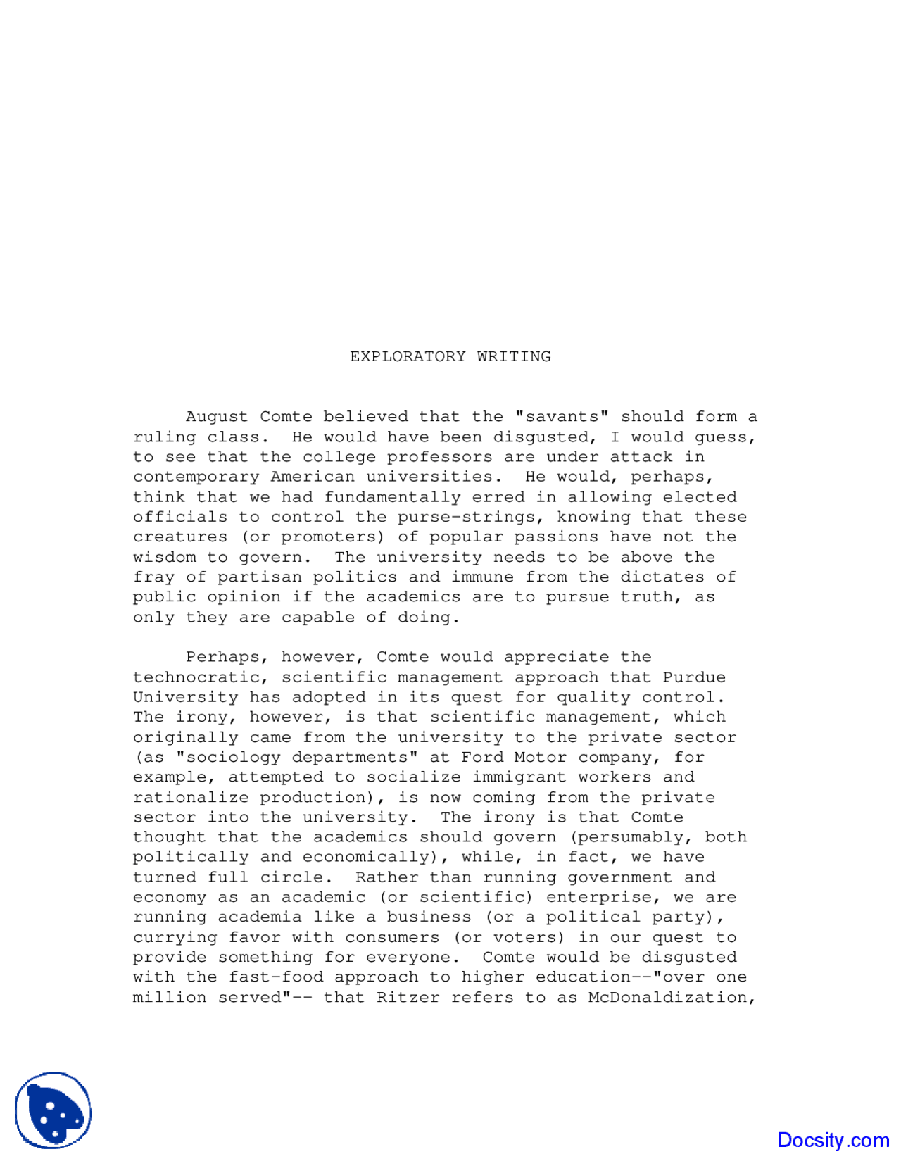 Exploratory Writing Principles Of Sociology Lecture Notes Docsity