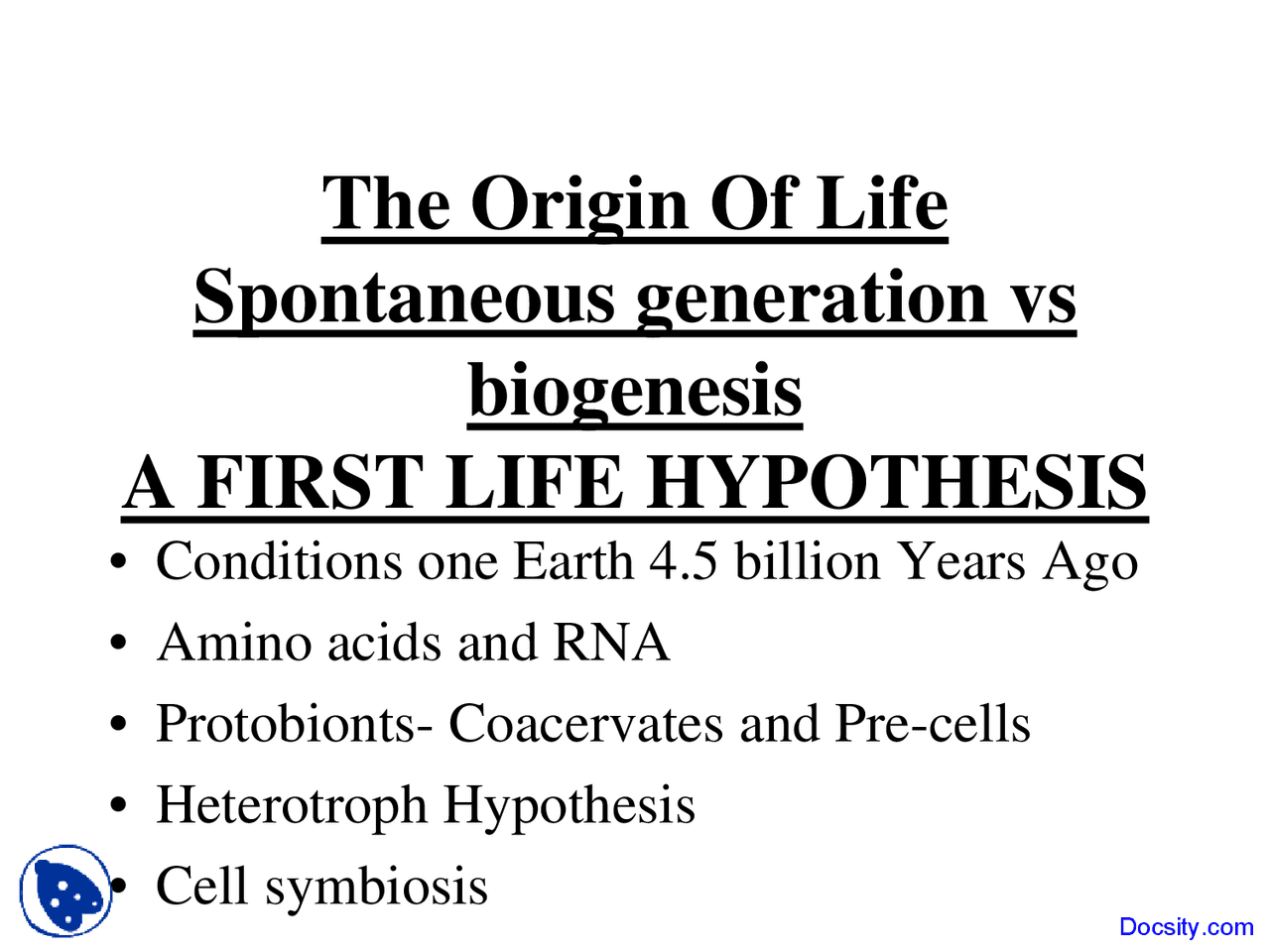 Origin of Life - Basic Biology - Lecture Slides - Docsity