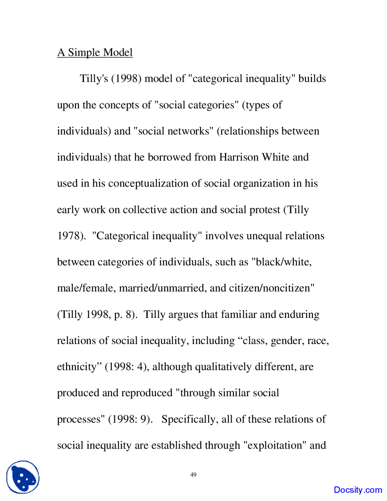 Simple Model Social Stratification Lecture Notes Docsity