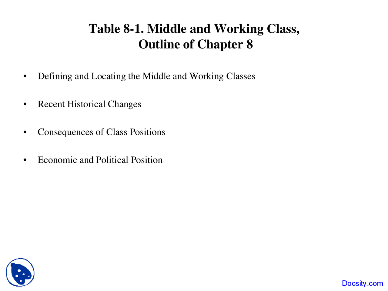 Middle And Working Class Social Stratification Lecture Slides Docsity