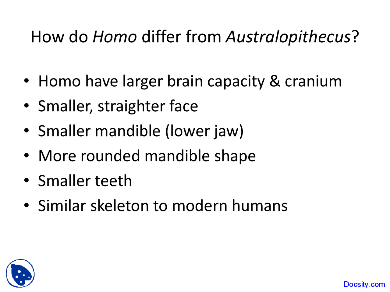 Australopithecus Biology Of Human Beings Lecture Slides Docsity