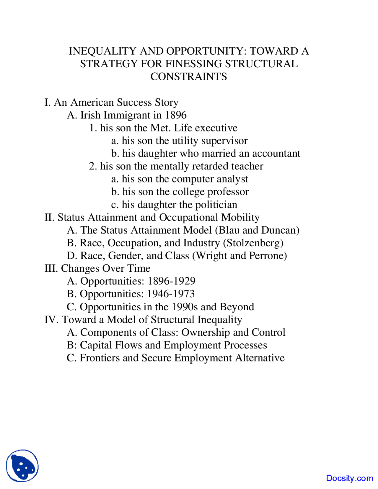 Introduction Social Stratification Lecture Notes Docsity