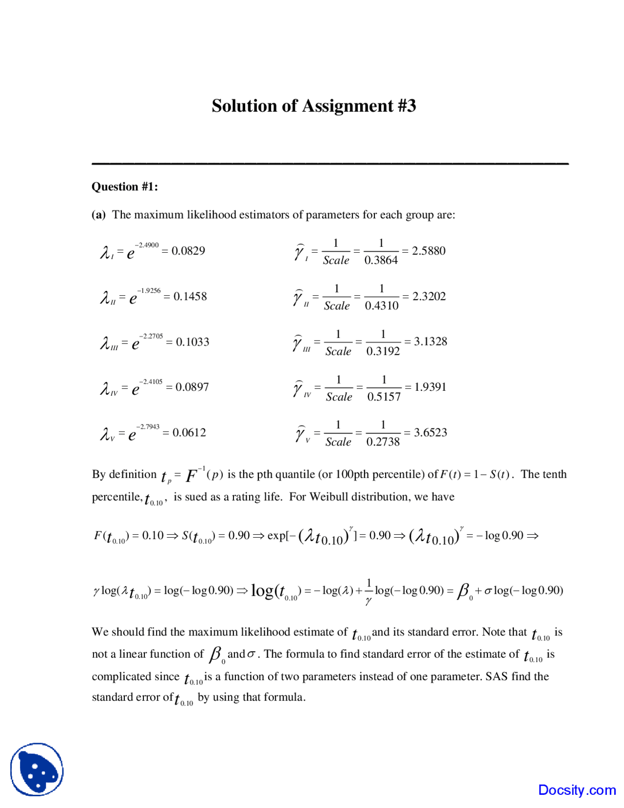 Maximum Likelihood Survival Analysis Solved Assignment Docsity