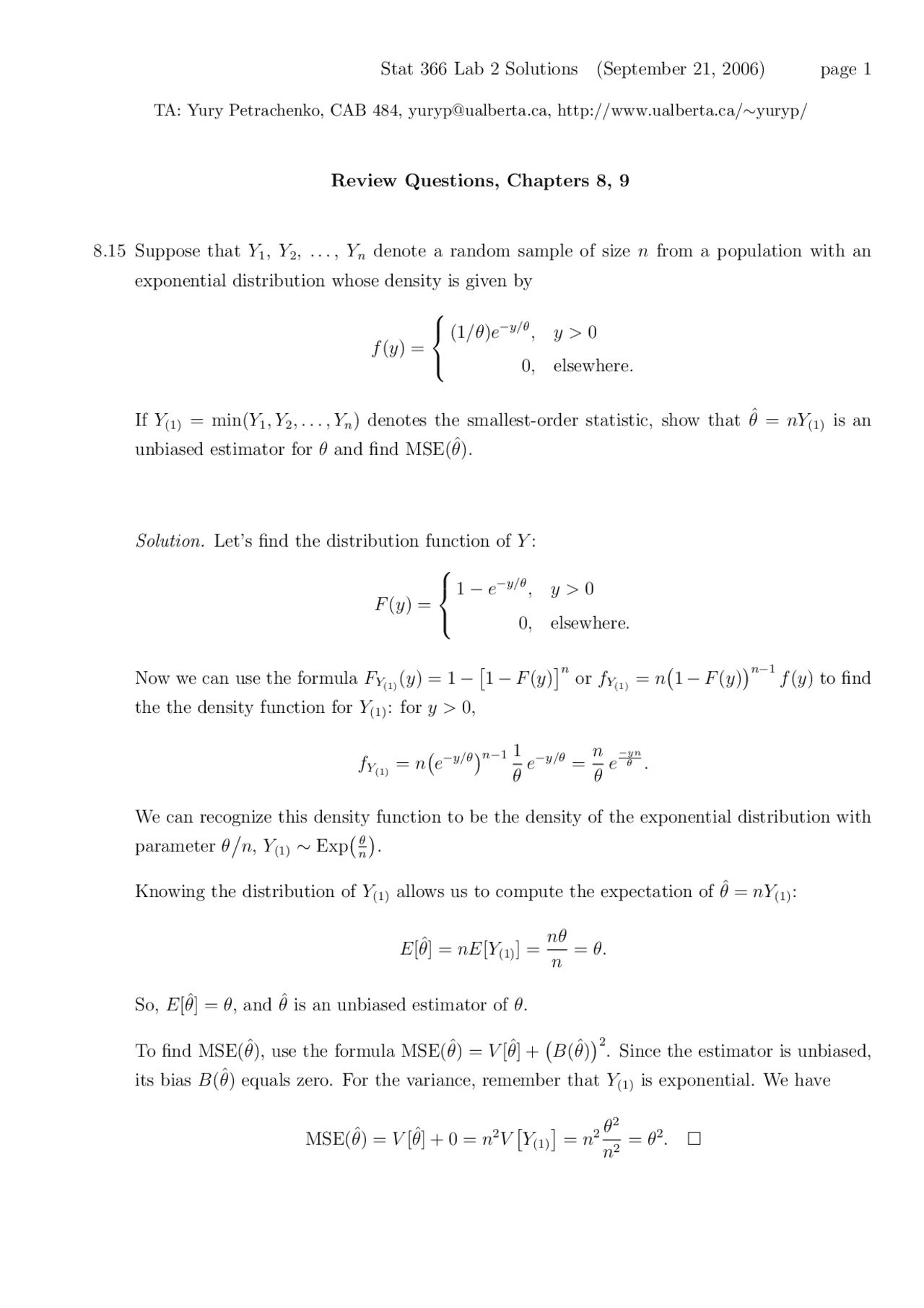 Random Sample Introductory Statistics Lab Solutions Docsity