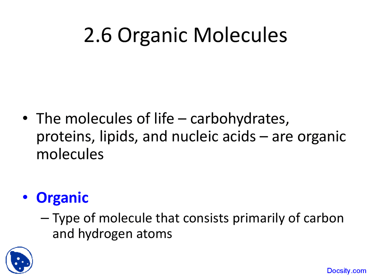 Organic Molecules Basic Biology Lecture Slides Docsity