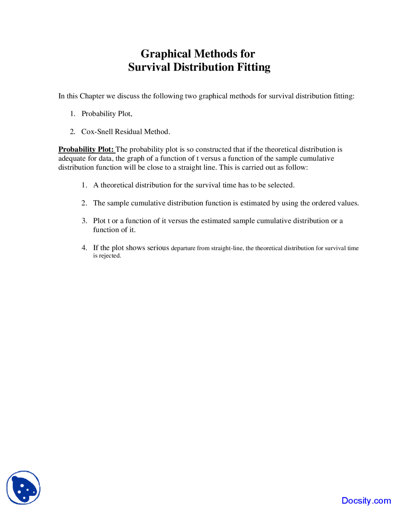 Graphical Methods For Survival Distribution Fitting Survival Analysis