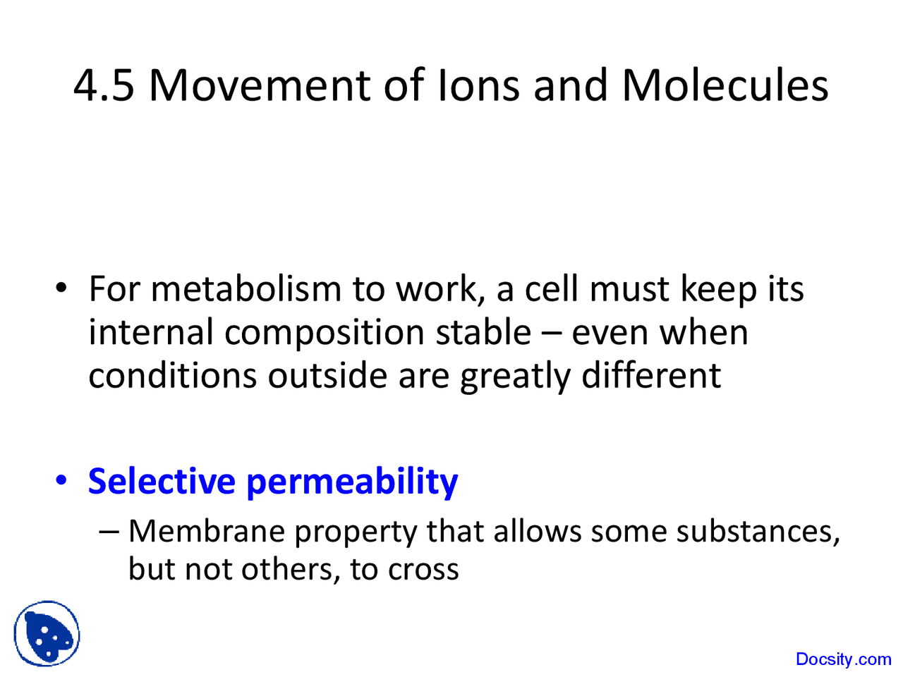 Movement Of Ions And Molecules Basic Biology Lecture Slides Docsity