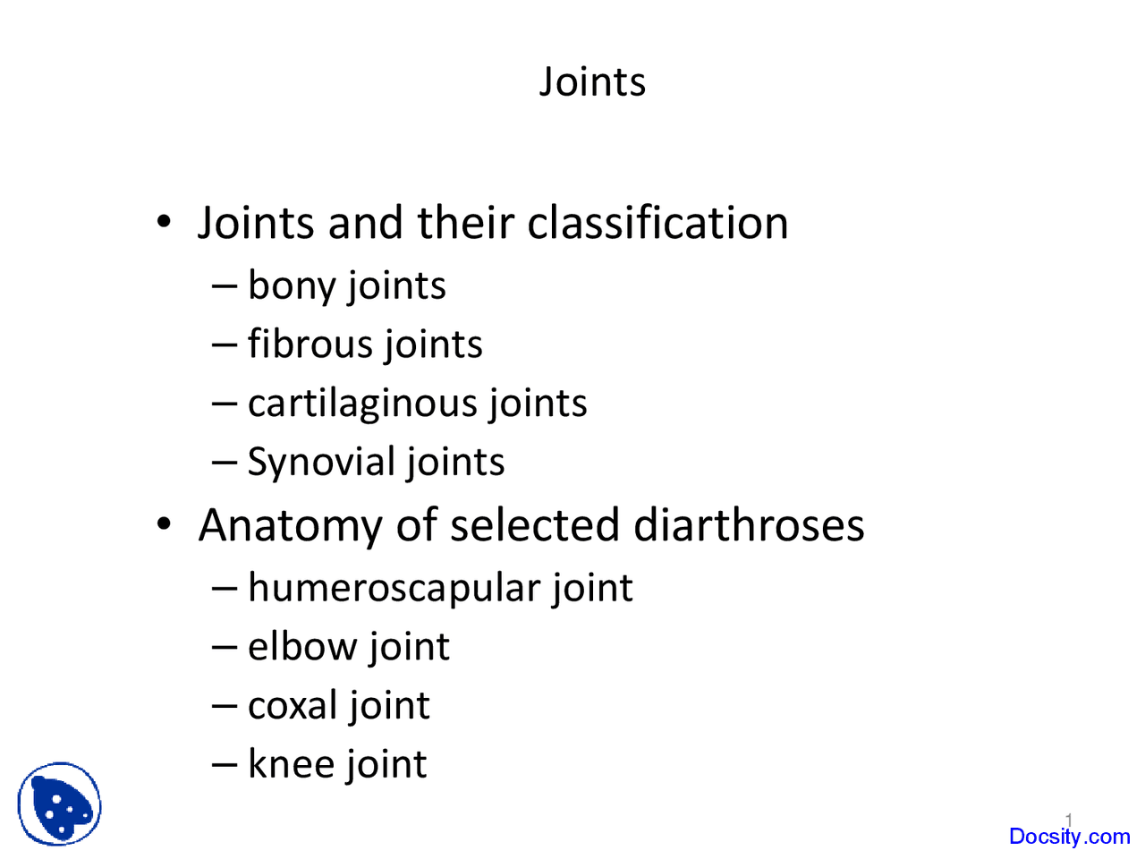 Joints Human Physiology And Anatomy Lecture Slides Docsity
