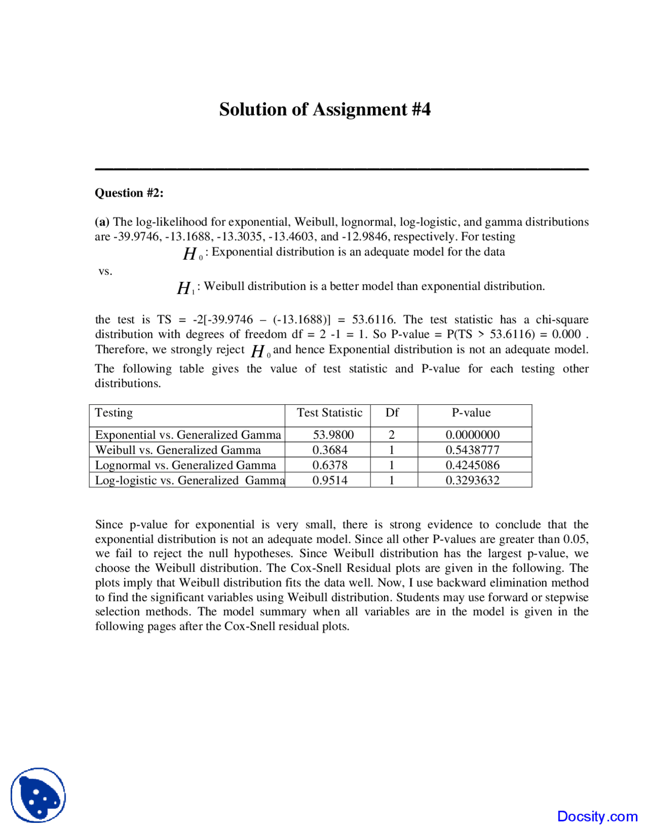 Log Likelihood Survival Analysis Solved Assignment Exercícios