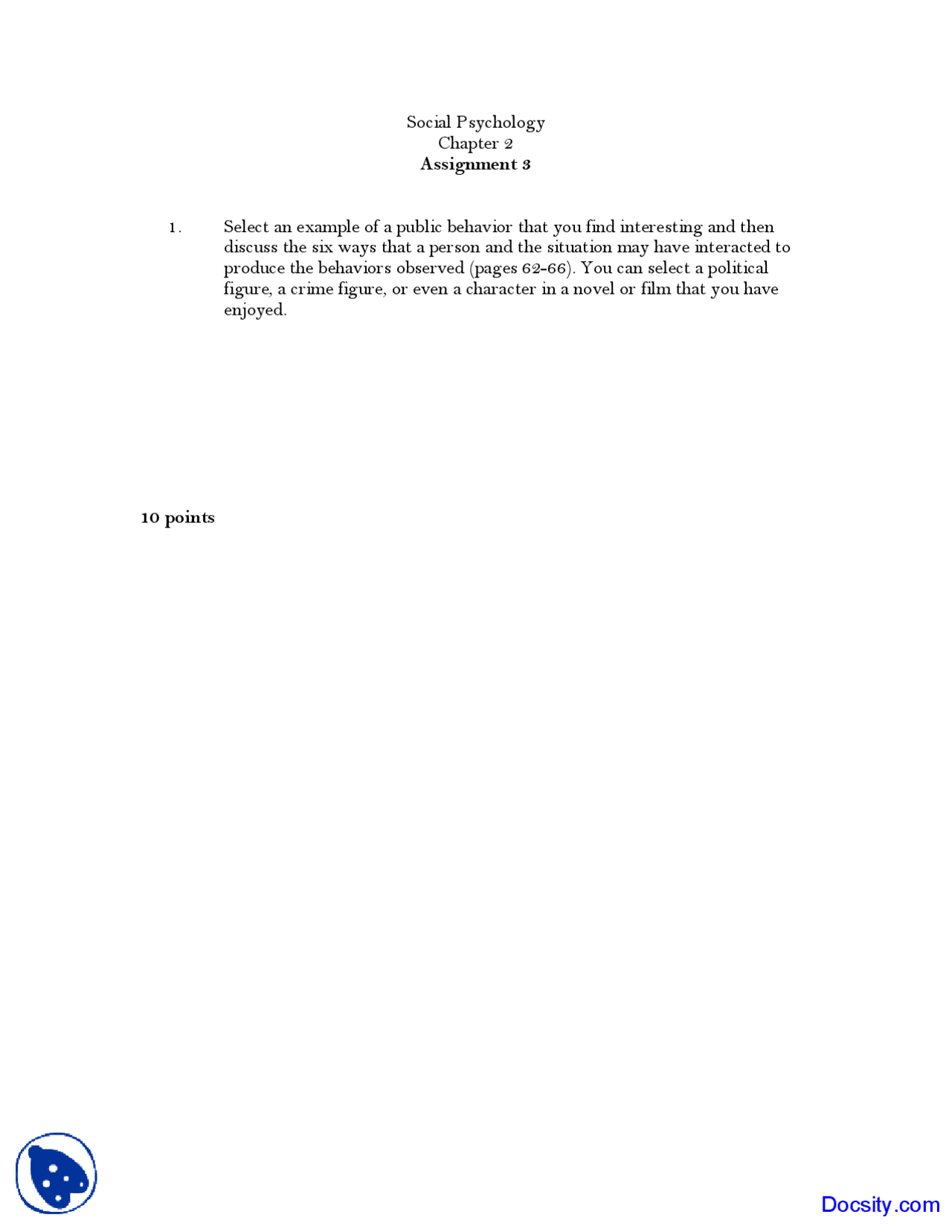 Public Behavior - Social Psychology - Assignment | Exercises Social ...