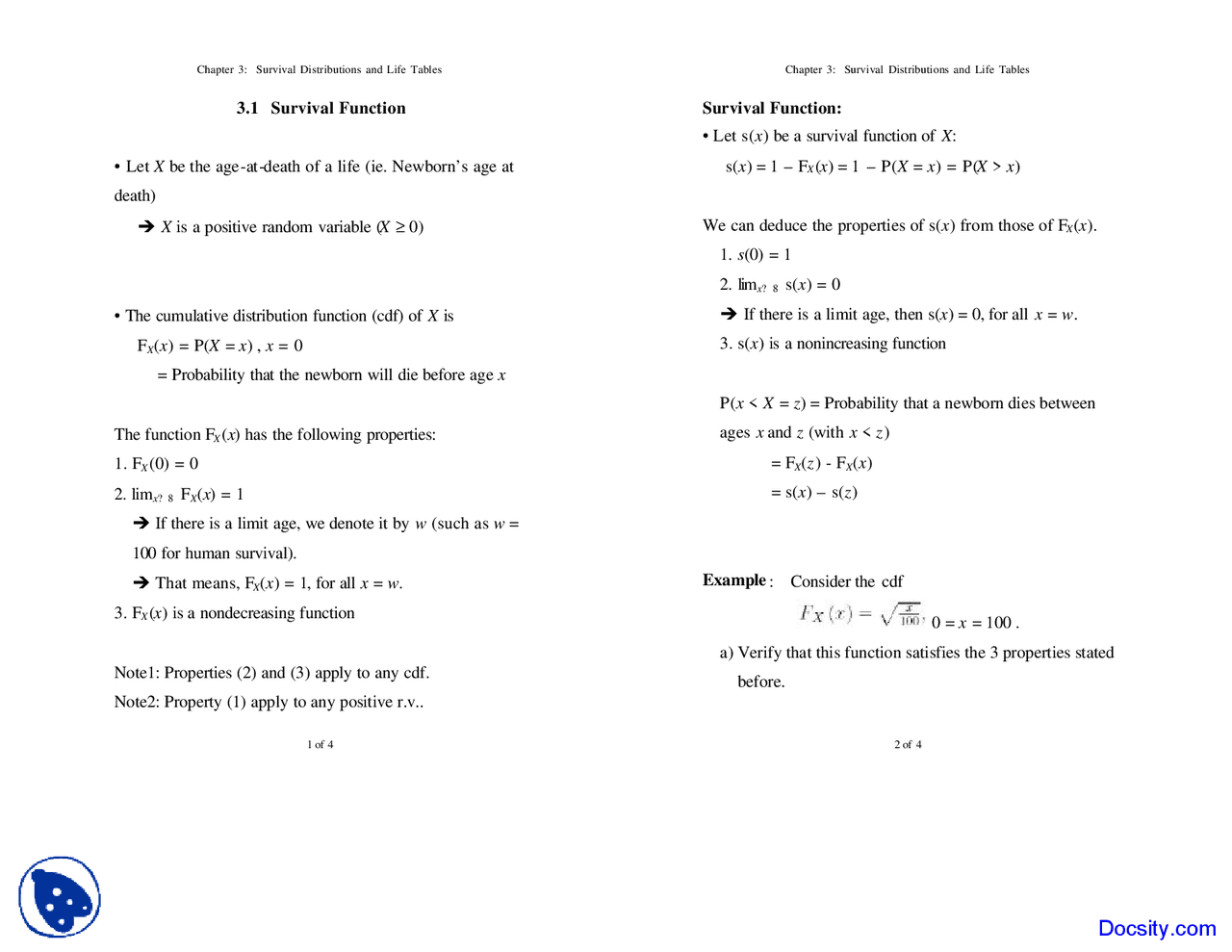 Survival Function - Life Contingencies - Lecture Notes | Study notes ...