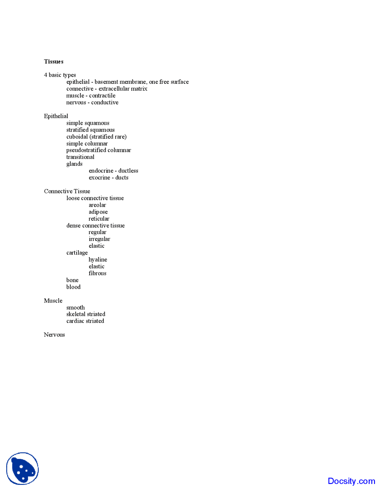 Tissues Morphology Of Human Body Lecture Notes Docsity