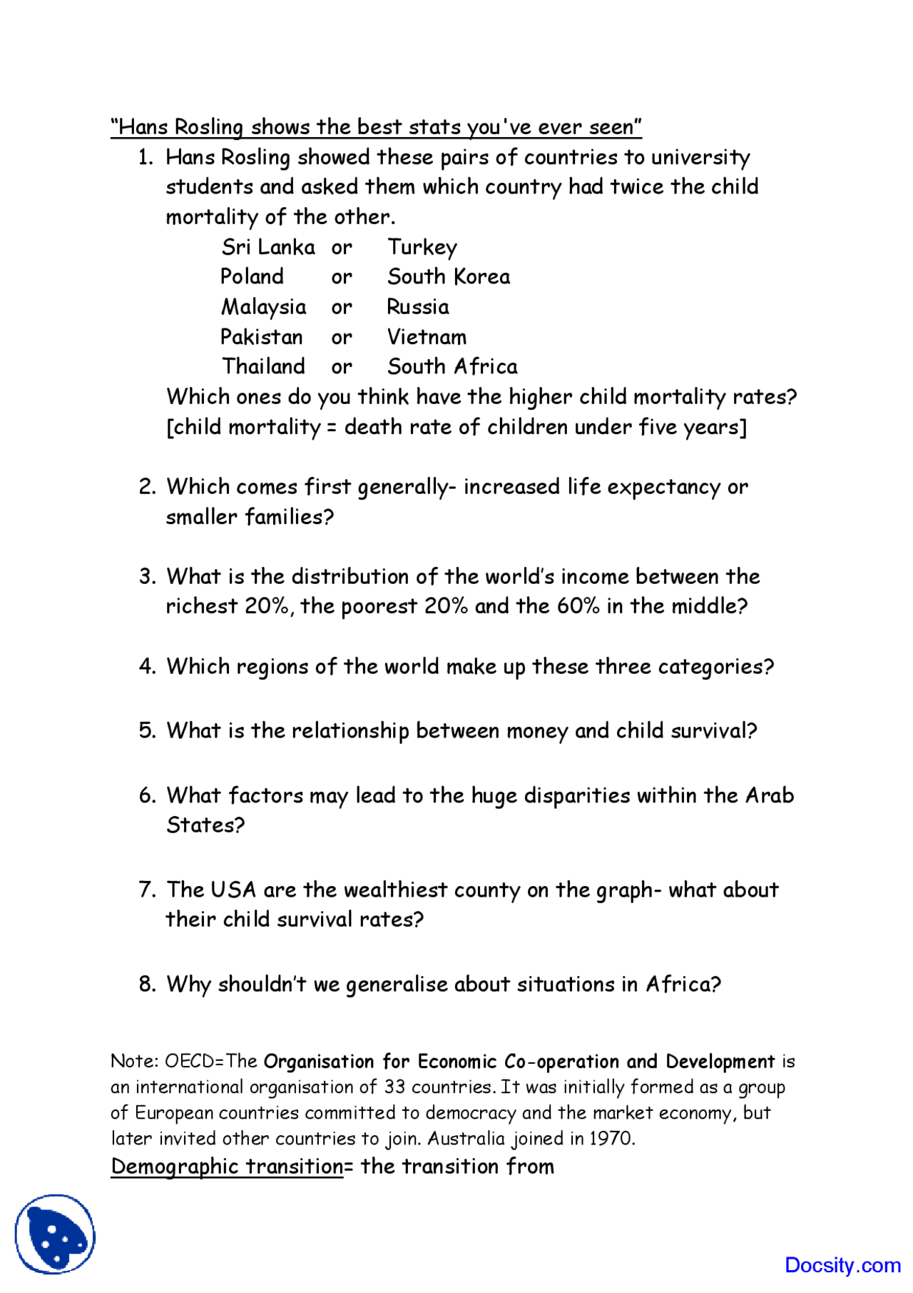 Hans Rosling Biology Of Human Beings Lecture Notes Docsity