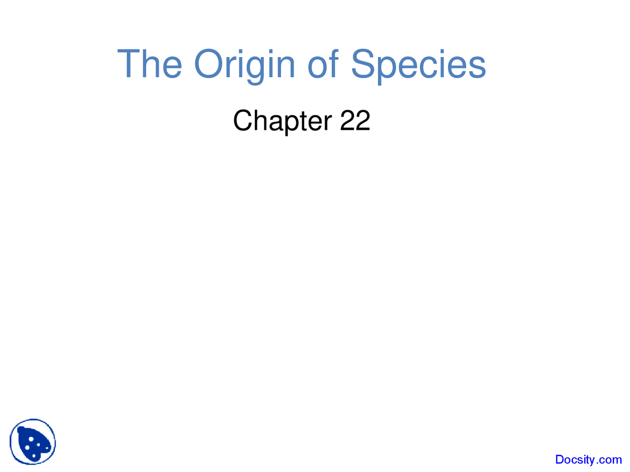 Origin of Species - Animal Form, Function and Diversity - Lecture ...