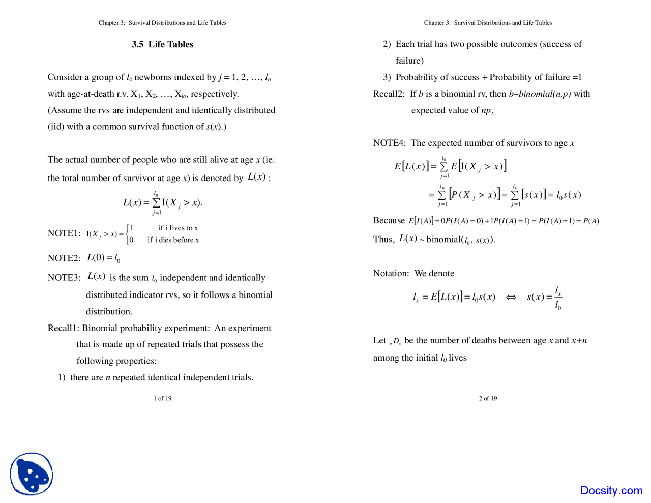 Life Tables - Life Contingencies - Lecture Notes | Study notes ...