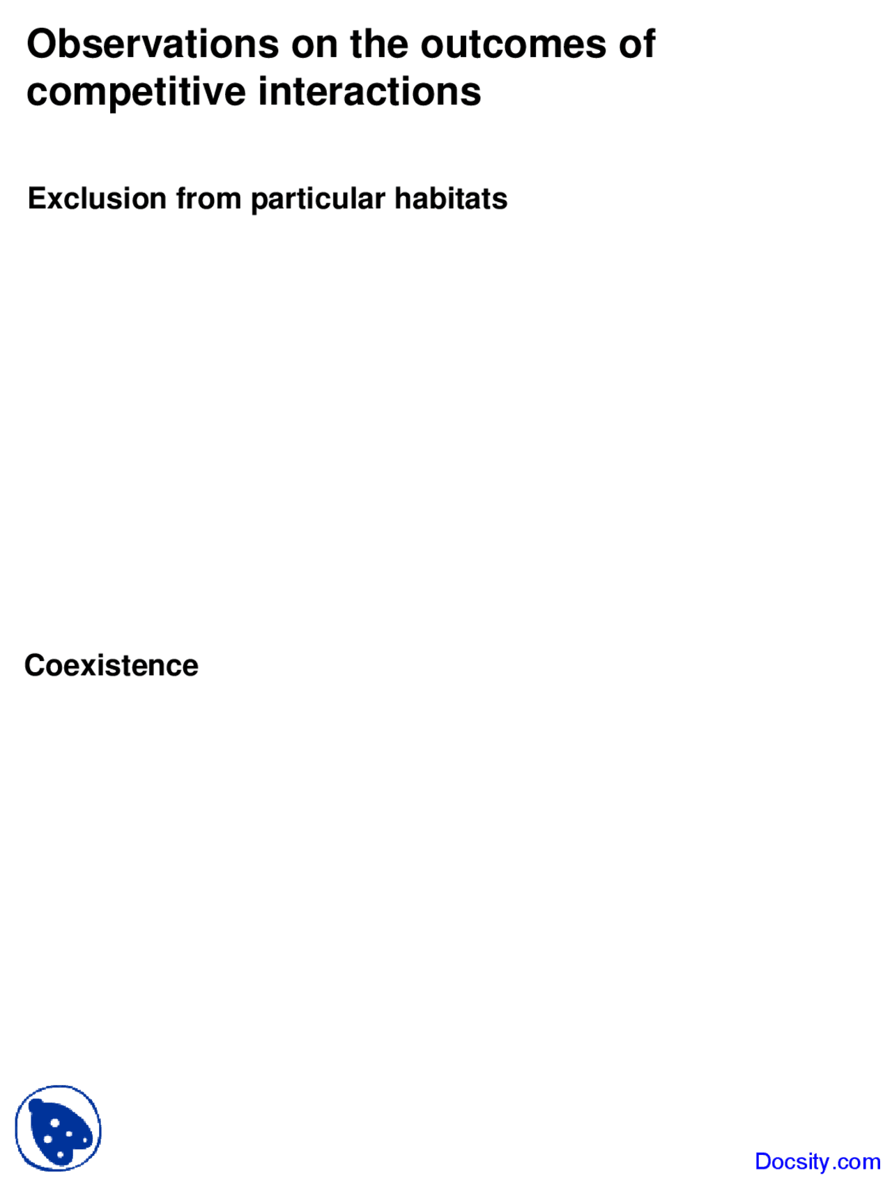 Competitive Interactions - Community Ecology - Lecture Slides - Docsity