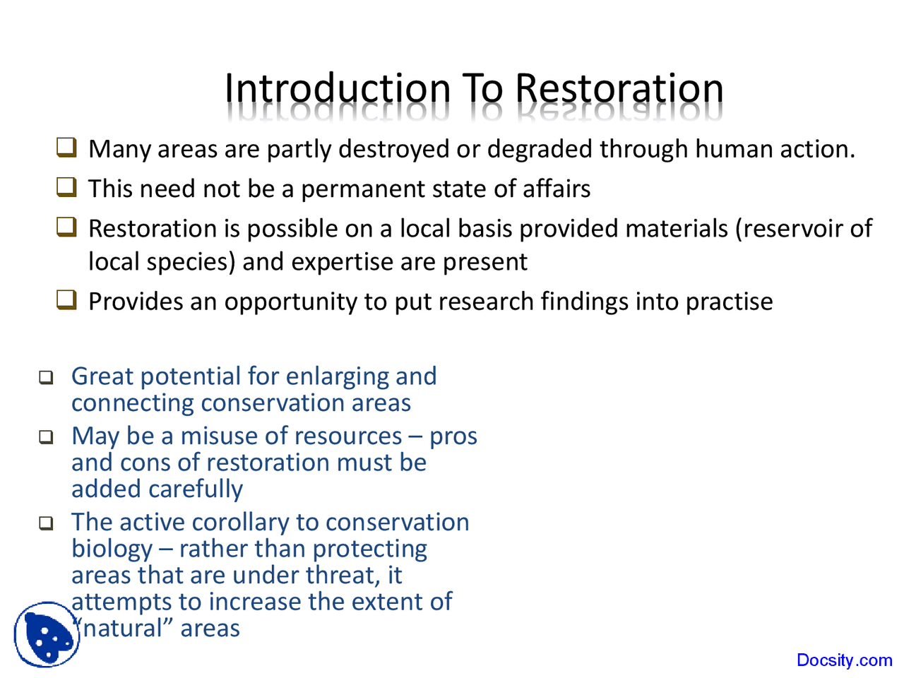 Introduction To Restoration Conservation Biology Lecture Slides