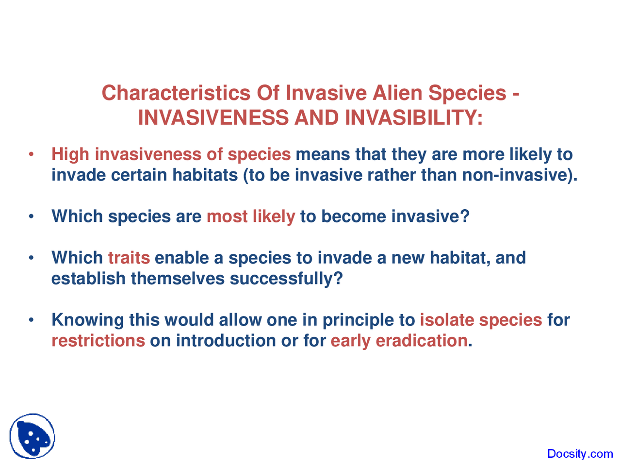 Characteristics of Alien Species - Ecosystem Processes - Lecture Slides ...