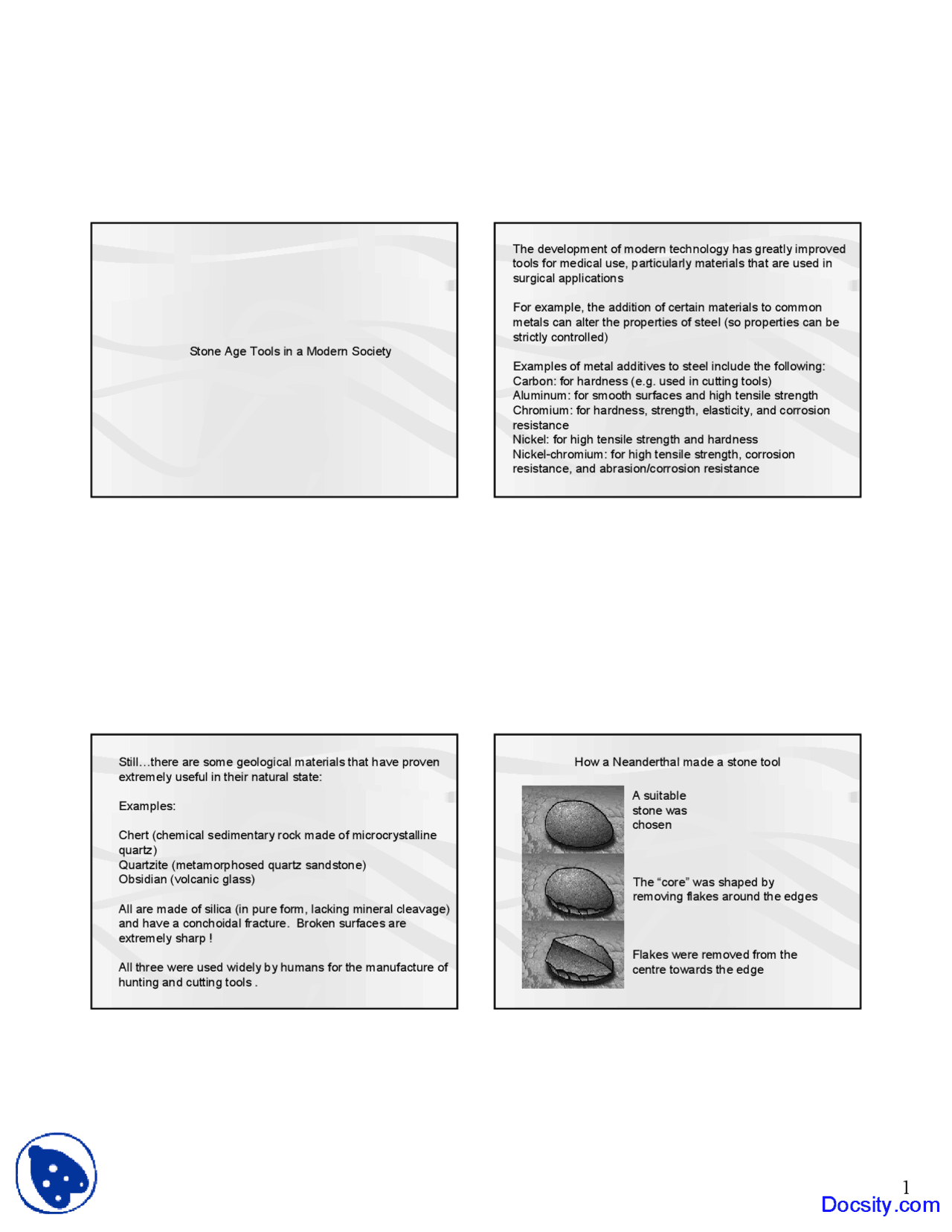 Stone Age Tools - Introduction to Evolution - Lecture Slides - Docsity
